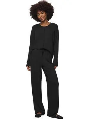 Splendid Supersoft Wide Leg Pants With Braided Trim - Soft Chocolate