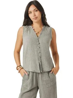 Splendid Ava Gauze Button Tank - Navy