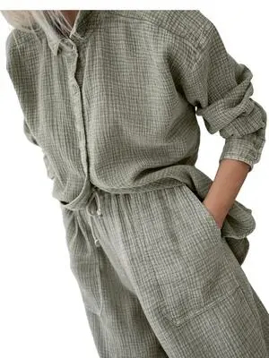 Splendid Ava Gauze Button-down Shirt - Navy