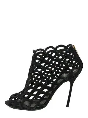 SERGIO ROSSI Suede Caged Open-toe Stiletto Ankle Boots - Black