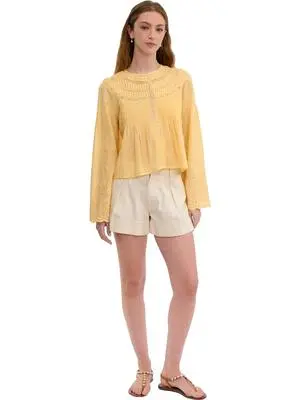 Rebecca Taylor Sabine Voile Blouse With Pintuck And Lace Detailing - Daisy Yellow
