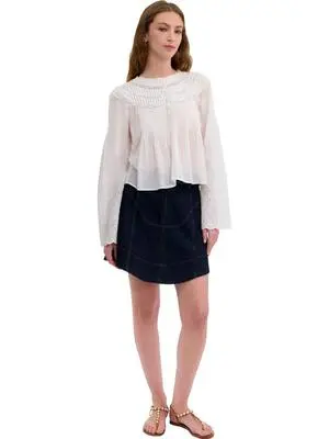 Rebecca Taylor Sabine Voile Blouse With Pintuck And Lace Detailing - Ivory
