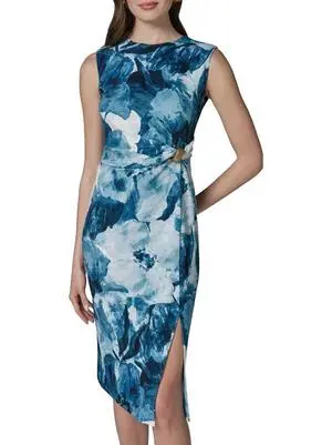 Donna Karan New York Floral Gathered Waist Midi Dress - Nightfall Multi