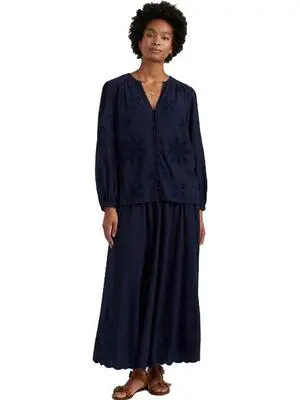 Chinti & Parker Chinti & Parker Linen-Blend Broderie Blouse Blue