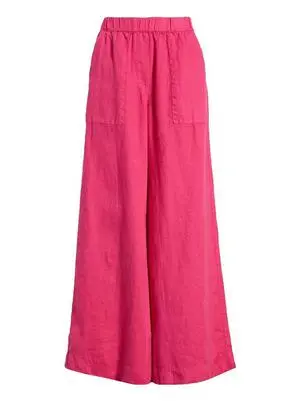 Frank & Eileen Patch Pocket Pull-on Linen Wide Leg Pants - Raspberry