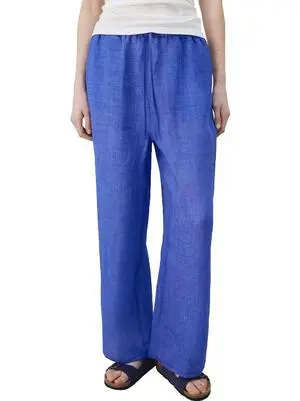 Mango Ramie Drawstring Pants - Blue