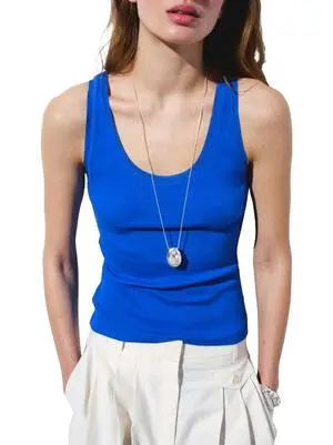 Mango Stretch Cotton Scoop Neck Tank - Blue