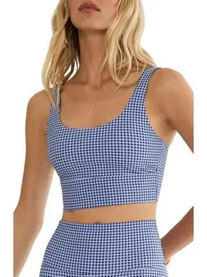 Beach Riot Leah Longline Sports Bra - Blue Gingham