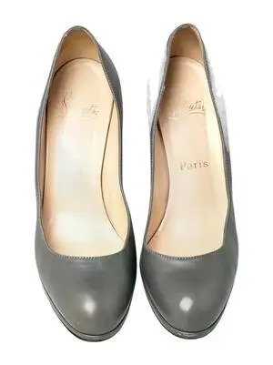 CHRISTIAN LOUBOUTIN Leather Round Toe Platform Stiletto Heel Pumps - Grey