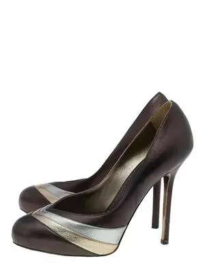 SERGIO ROSSI Leather Cap-toe Pumps - Brown