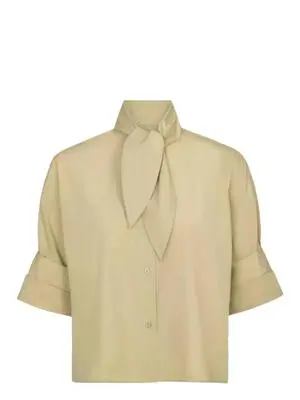 TWP Tie-neck Short-sleeve Blouse - Neutrals