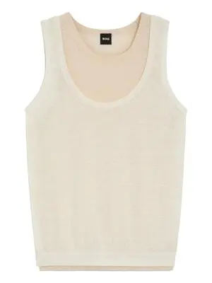 BOSS Sleeveless Top In Linen And Cotton Blend - Patterned