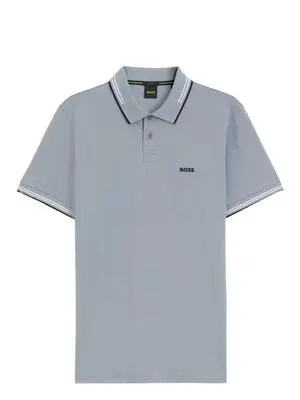 BOSS Stretch-cotton Slim-fit Polo Shirt With Branding And Stripes - Grey