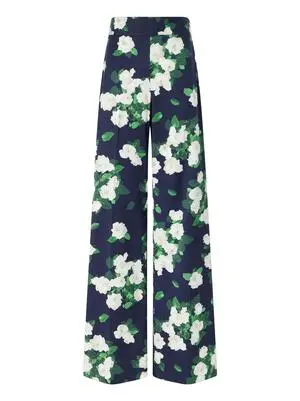 Carolina Herrera Diane Floral-print High-rise Wide-leg Pants - Blue