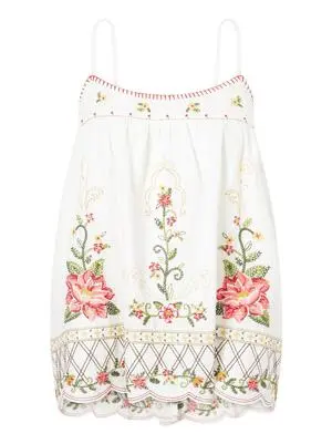 Farm Rio Embroidered Linen-blend Cami - Neutrals