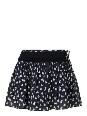 Posse Danielle Floral Print Lace Trimmed Mini Skirt - Black