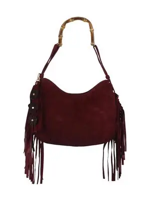 F3ROG BY RANA Burgundy Suede Fringe Gordon Bag - Red