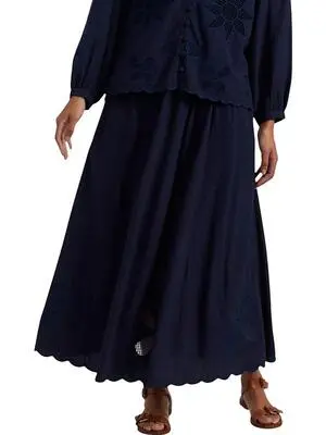 Chinti & Parker Linen-blend Broderie Midi Skirt - Blue