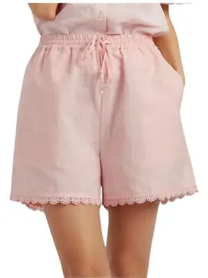 Chinti & Parker Linen-blend Scalloped Shorts - Light Pink