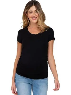 PINKBLUSH Maternity Fitted Short Sleeve Top - Black