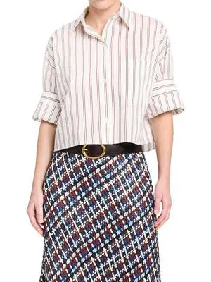 TWP Striped Cotton & Silk Button-up Shirt - White/wine