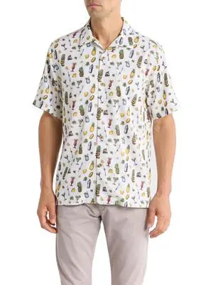 Tommy Bahama Coastal Ease Shake & Sip Cocktail Print Islandzone® Camp Shirt - Light Sanddollar