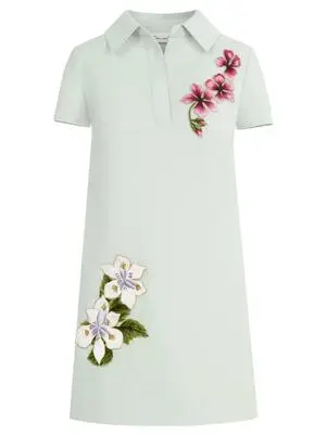 Oscar De La Renta Mixed Floral Threadwork Shift Dress - Blue