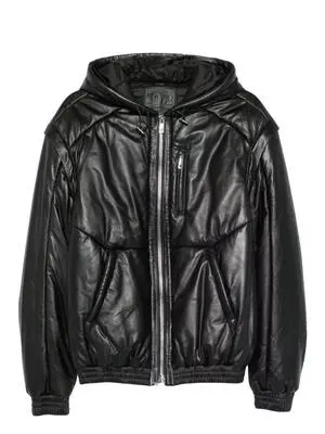 DESA 1972 Hooded Leather Jacket - Black