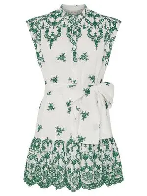 MILLY Neelie Embroidered Mini Dress - White/green