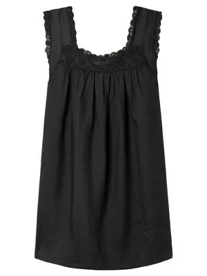 DÔEN Almadia Romantic Lace Trim Square Neck Mini Dress - Black