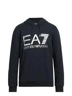 EA7 Cotton Hooded Sweatshirt With Logo Print - Navy