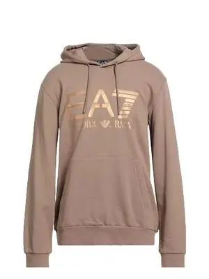 EA7 Cotton Hooded Sweatshirt With Logo Print - Sand