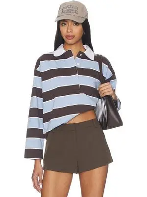 Madewell Striped Rugby Polo Top - Blue & Brown Stripe
