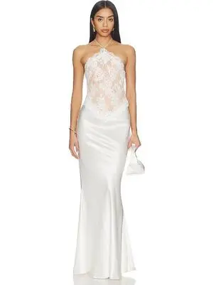 Retrofete Costanza Lace And Satin Halterneck Gown - Ivory