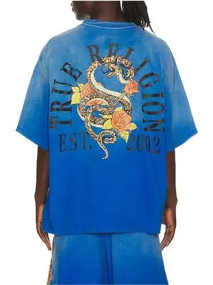 True Religion Floral Snake Oversized Tee In Royal - Lapis Blue