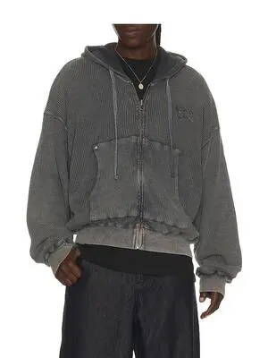 BARRIERS WORLDWIDE Star Waffle Zip Up Hoodie - Grey