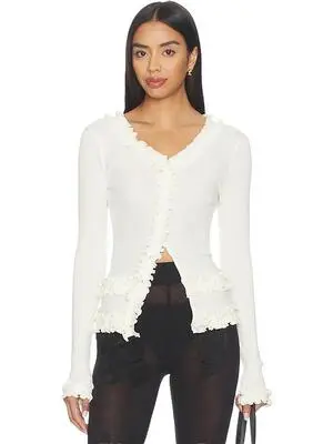 OPERASPORT Caroline Ribbed Knit Ruffle Top - Pristine