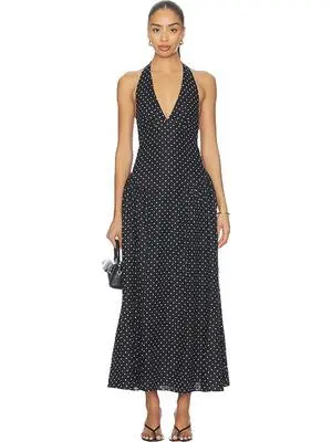Faithfull The Brand La Cala Midi Dress - Lola Polka Dot Black & Cream