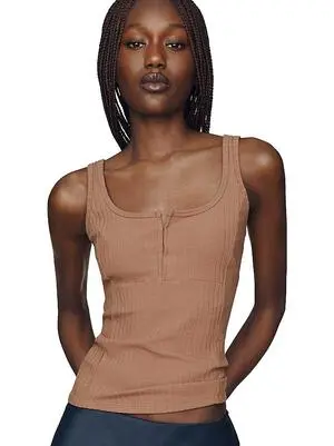Maeve Maeve Square-Neck Clasp Button Tank Top Rawhide