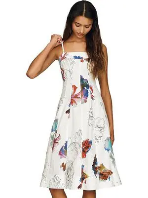Anthropologie Pilcro Marin Cotton Poplin Midi Dress - Ivory Pattern