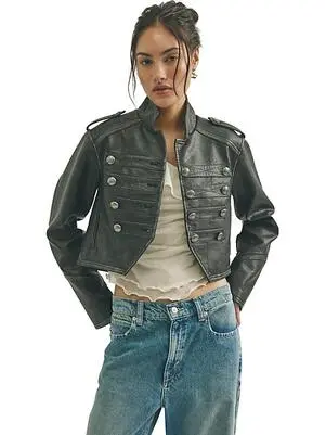Free People Vegan Leather Band Jacket - Black
