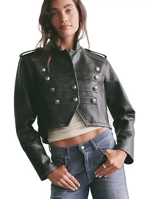 Free People Ryland Vegan Leather Band Jacket - Black
