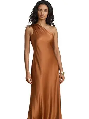 Ralph Lauren One-shoulder Gown In Satin Charmeuse - Red Terracotta