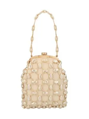 Cult Gaia Brielle Pearl Embellished Leather Wristlet - Beige