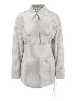 RÓHE Striped Silk And Cotton Blend Shirt With Removable Belt - Grey