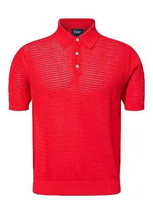 DRAKE'S Waffle-knit Short-sleeve Cotton Polo Shirt - Red