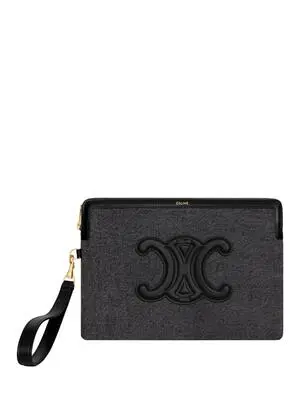 Celine Small Pouch With Strap Cuir Triomphe - Dark Gray