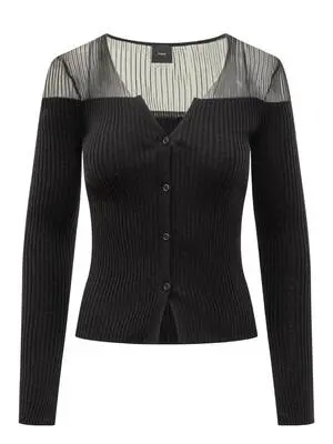 PINKO Pinko V-Neck Ribbed Cardigan With Sheer Yoke