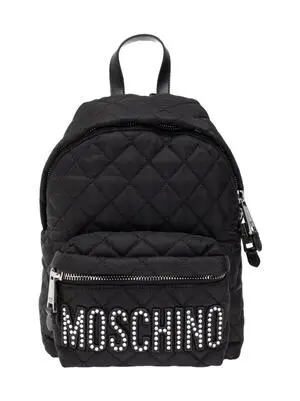Moschino Quilted Logo Embellished Backpack - Black