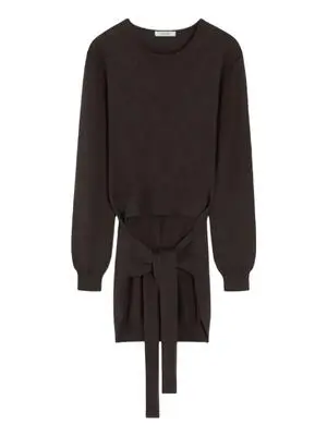 LEMAIRE Trompe L'oeil Crew Neck Jumper With Belted Waist - Dark Brown